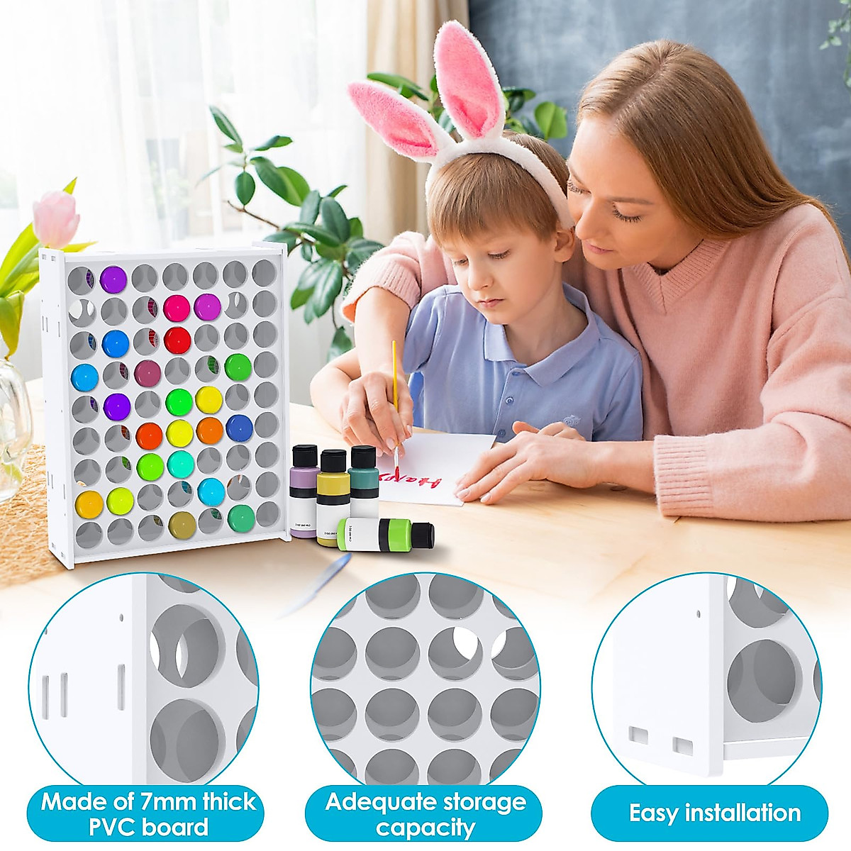 ZLHETWT Craft Paint Rack, 63 Holes Rotating Paint Organizer Tower, Vertical Paint Organizer Holder Stand Space Saving Paint Bottle Organizer PVC Paint Rack for 2oz Craft Paints