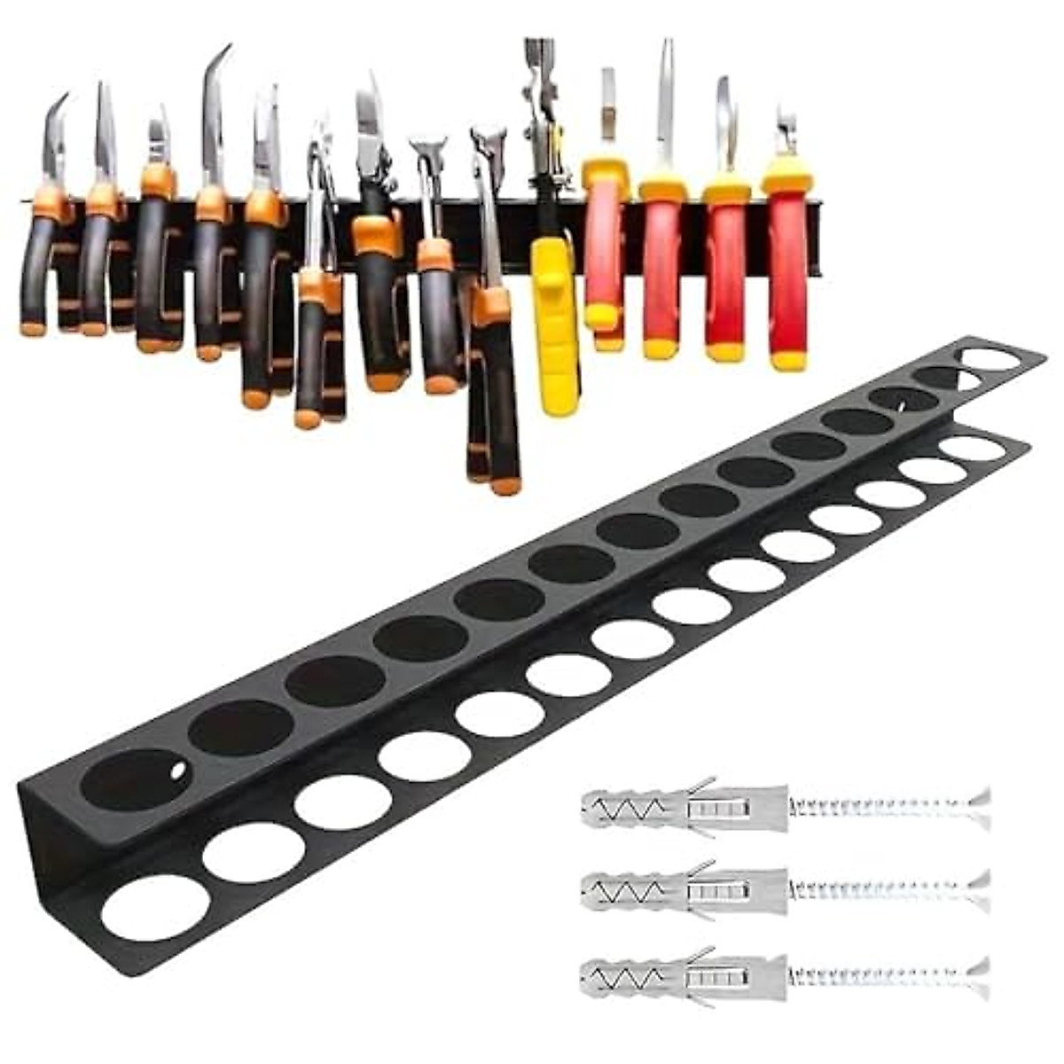 Pliers Organizer Wall Mount, 14 Slots Pliers Holder Wall Mount Wall Mounted Tool Organizers Hammer Rack Pliers Organizer Hand Tool Holder Pliers Organizer Storage with The Screws and Expansion Tubes
