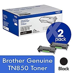 Brother Genuine TN850 2-Pack High Yield Black Toner Cartridge with Approximately 8,000 Page Yield/Cartridge