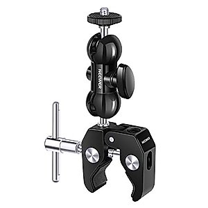 NEEWER Camera Mount Clamp with Dual Ball Head Adapter, Compatible with Insta360 GoPro Mount SmallRig Camera Cage, Webcam Monitor Mount, Super Clamp for Flash Mic LED Video Light Panel, ST10