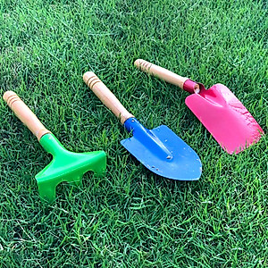 Kids Gardening Tools Set, 6PCS Gardening Tools for Kids Metal with Sturdy Wooden Handle Safe Gardening Tools 8" Children Beach Sandbox Toy