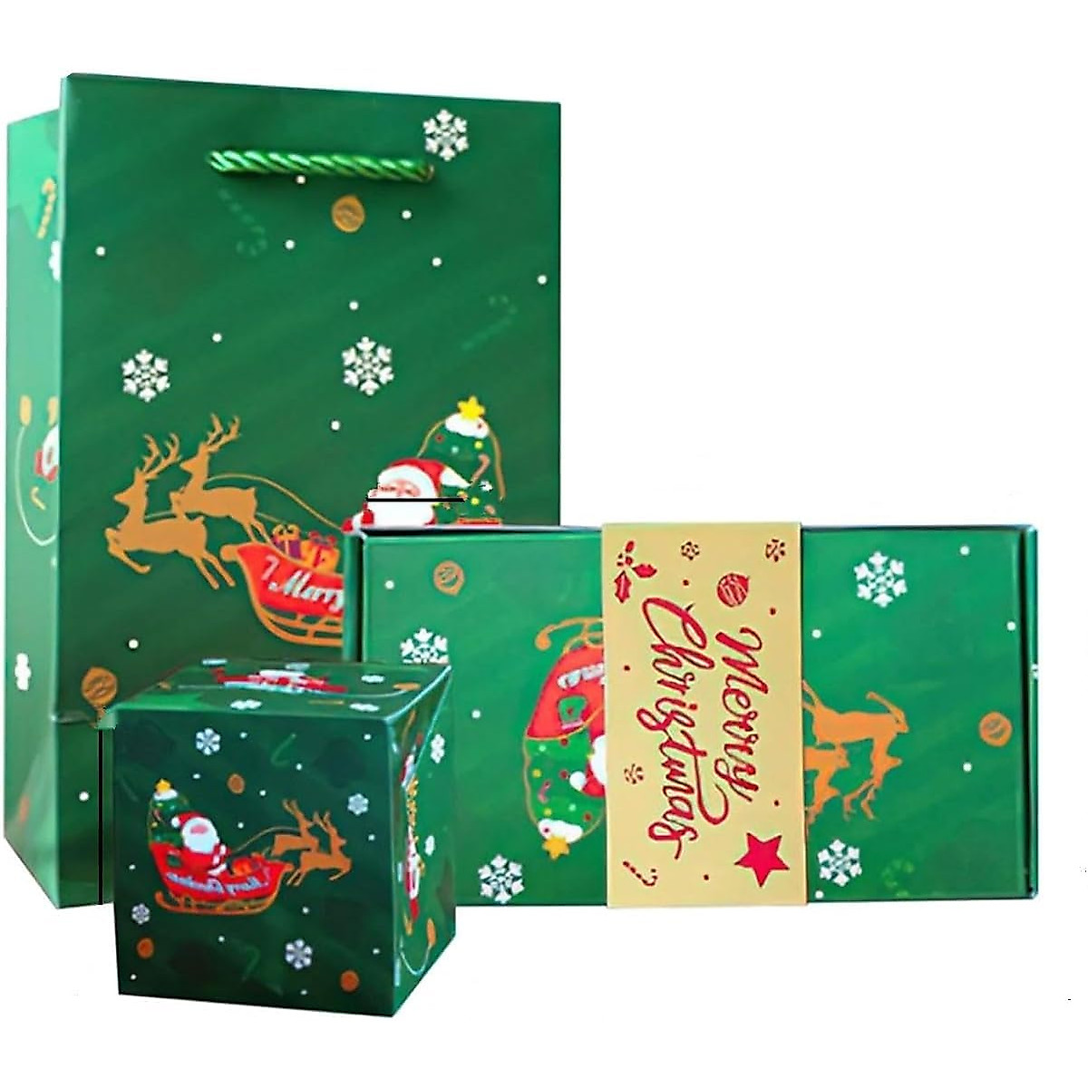 Merry Christmas Surprise Gift Box Explosion for Money - Money Gift Box Explosion with Reindeer Santa Claus- Pop Out Folding Bounce Explosion Gift Box (Green-9pc)