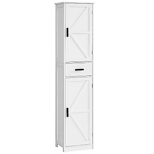 WEENFON Tall Bathroom Cabinet, Storage Cabinet with 6 Shelves & Drawer, Bathroom Storage Cabinet with Ajustable Shelves, Tall Cabinet for Living Room, Home Office, White