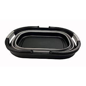 SAMMART 38L (10 Gallons) Collapsible Plastic Laundry Basket - Foldable Storage Container/Organizer - Portable Washing Tub - Space Saving Laundry Hamper (Black/Alloy Grey)