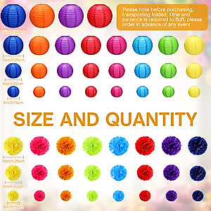 52 Pcs Rainbow Party Decorations 24 Rainbow Tissue Paper Pom Poms 28 Hanging Paper Lanterns Flowers Lanterns for Christmas Wedding Baby Shower Rainbow Birthday Decorations