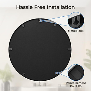 USHOWER Black Round Mirror for Over Sink 24-inch, Circle Bathroom Mirror, Metal Frame Vanity Mirror, Modern Wall Mirror for Entryway Living Room