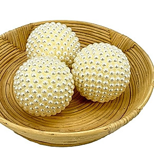 Galt International Decorative Pearl Covered Ball Orbs Bowl Filler Vases & Baskets 3.8” Diameter Set of 3 Vase Bowl Tray Filler Decor Orbs Dining Table Coffeetable Centerpiece Spheres