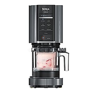 Ninja NC299AMZ CREAMi Ice Cream Maker, for Gelato, Mix-ins, Milkshakes, Sorbet, Smoothie Bowls & More, 7 One-Touch Programs, with (1) Pint Container & Lid, Compact Size, Perfect for Kids, Matte Black (Renewed)