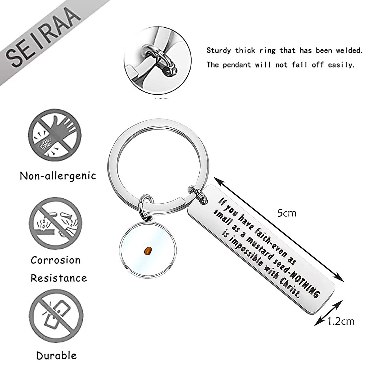 SEIRAA Mustard Seed Keychain Christian Jewelry Motivational and Religious Gift for Loved Ones If you have faith as small as a mustard seed Keychain (Mustard Seed Keychain)