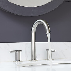 VAPSINT 3 Hole Brushed Nickel Widespread Bathroom Faucet,Modern 2 Handle Bathroom Sink Faucet 8 inch Vanity Faucet with Pop Up Drain and Supply Lines