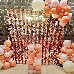 Shimmer Wall Backdrop Sequin Backdrop-24 Packs Rose Gold Panels Square Shimmer Wall Backdrop for Backdrop Photography Wedding Party Wall Panel