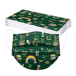 50PC St Patricks Day Disposable Face Mask for Adults Women Protection Breathable with Cute Shamrock Gnome Designs Mask (Green 13)