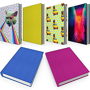 Easy Apply Stretchable Book Cover 6 Pack. 3 Solid and 3 Design Standard Jackets Fit Hardcover Textbooks Up to 8" x 10". Adhesive-Free, Nylon Fabric Protectors. Washable, Reusable Student School Supply