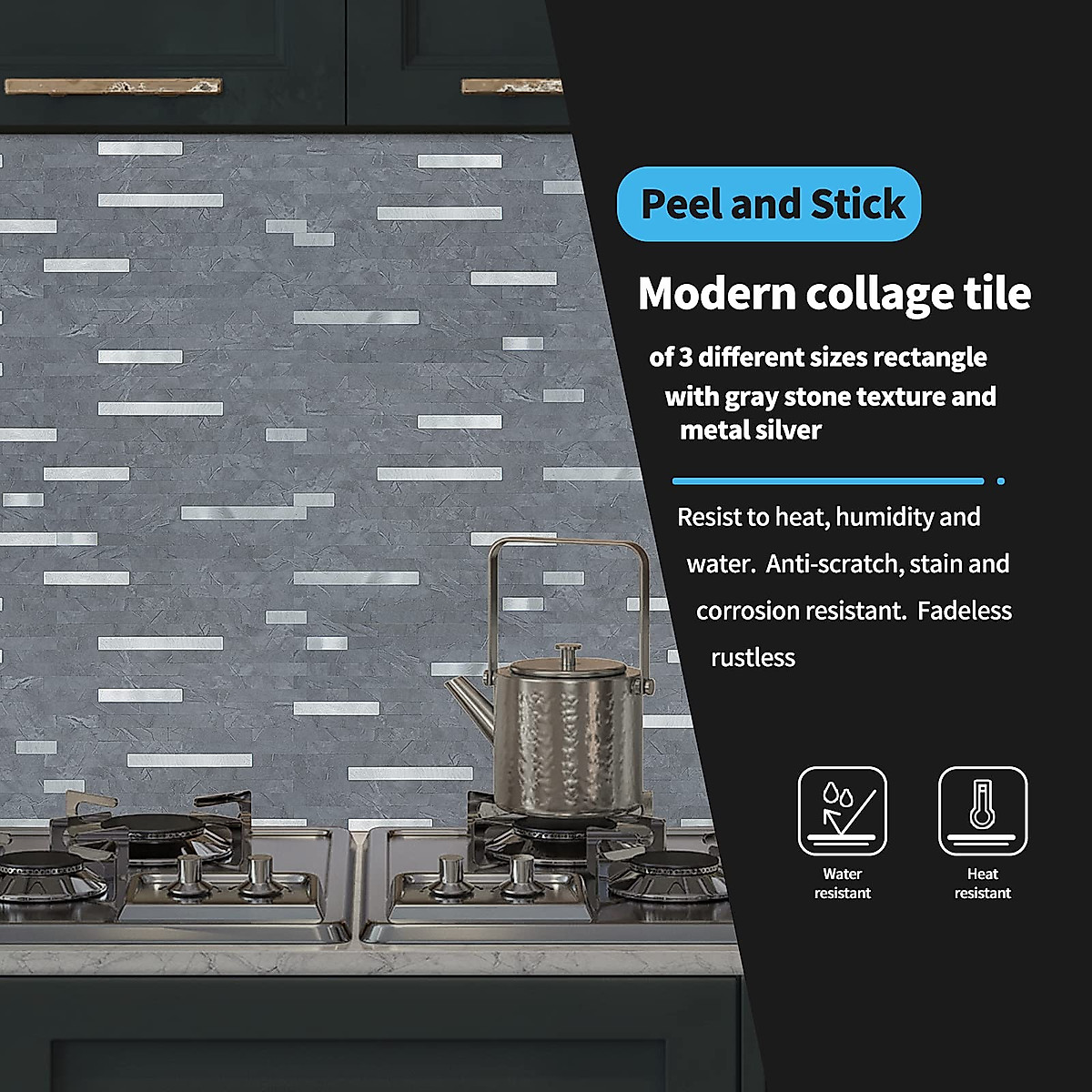 Art3d 10-Sheet Peel and Stick Grey Marble Backsplash Tile for Kitchen Bathroom