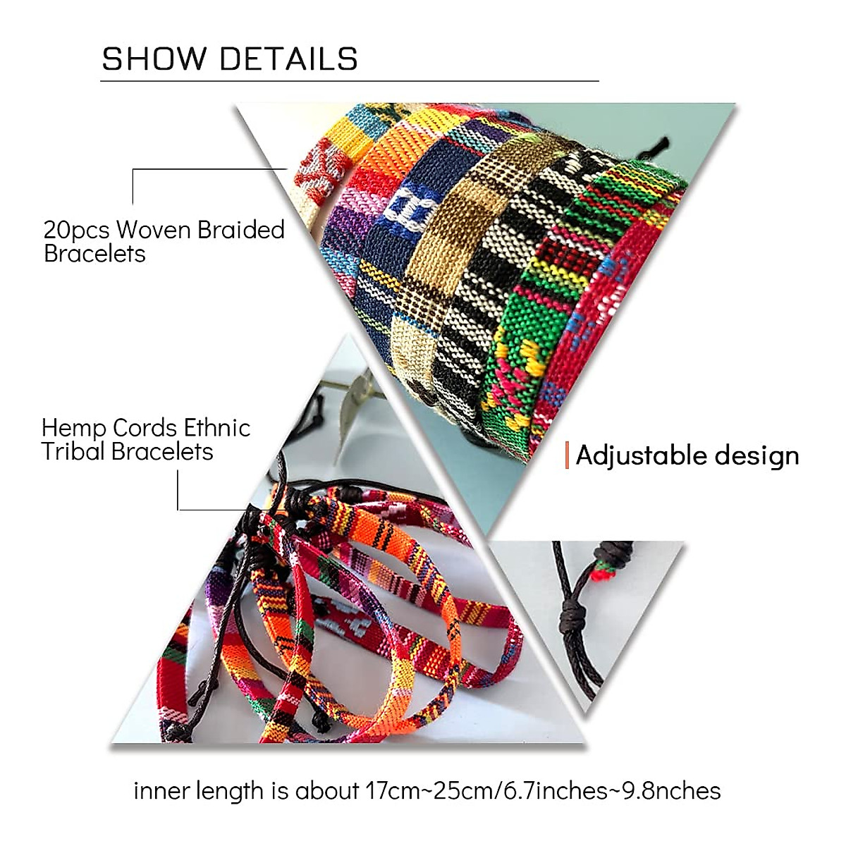 WAINIS 20PCS Wrap Friendship Bracelets Men Women Hemp Cords Ethnic Tribal Bracelets Wristbands