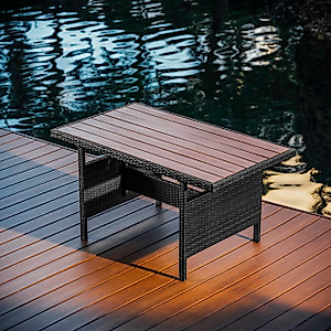 Nestl Outdoor Dining Set - 7 Piece Wicker Patio Set with Outdoor Dining Table, Outdoor Sectional Sofa and 3 Ottomans, Outdoor Patio Furniture, Patio Sectional, Patio Table and Chairs Set (Grey/Grey)