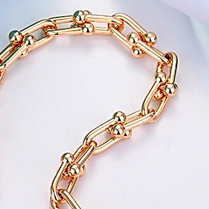 Naivo Hardware Link Bracelet - Gauge Link Bracelet 18K Gold Plated 7.5 inch U Style Link Bracelet (Rose Gold)