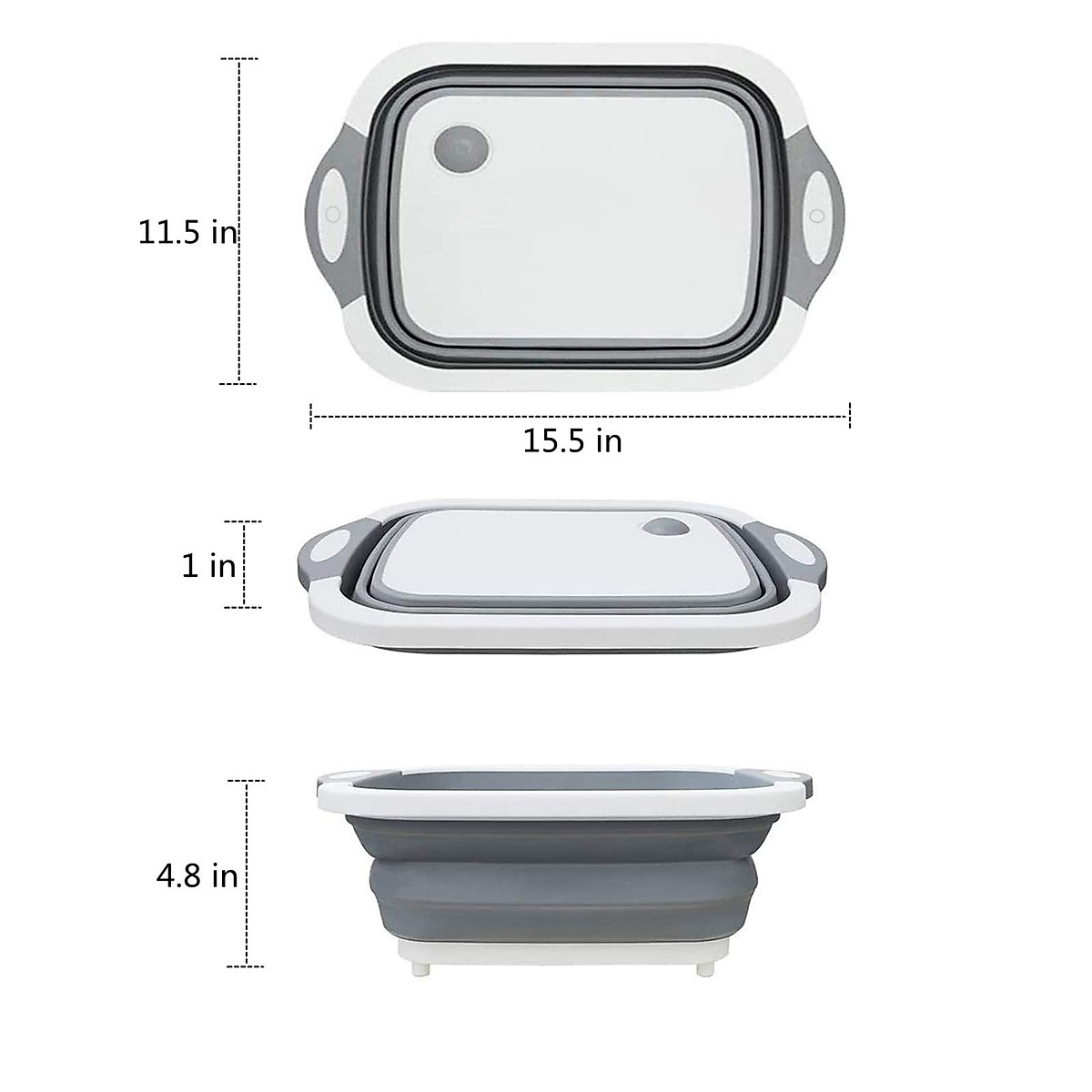 Seagomall Collapsible Cutting Board, Space Saving 3 in 1 Multifunctional Chopping Board, Fruit & Vegetable Container Basket, Washing & Drain Basket for Camping & Picnic & Kitchen, Grey & White, XL
