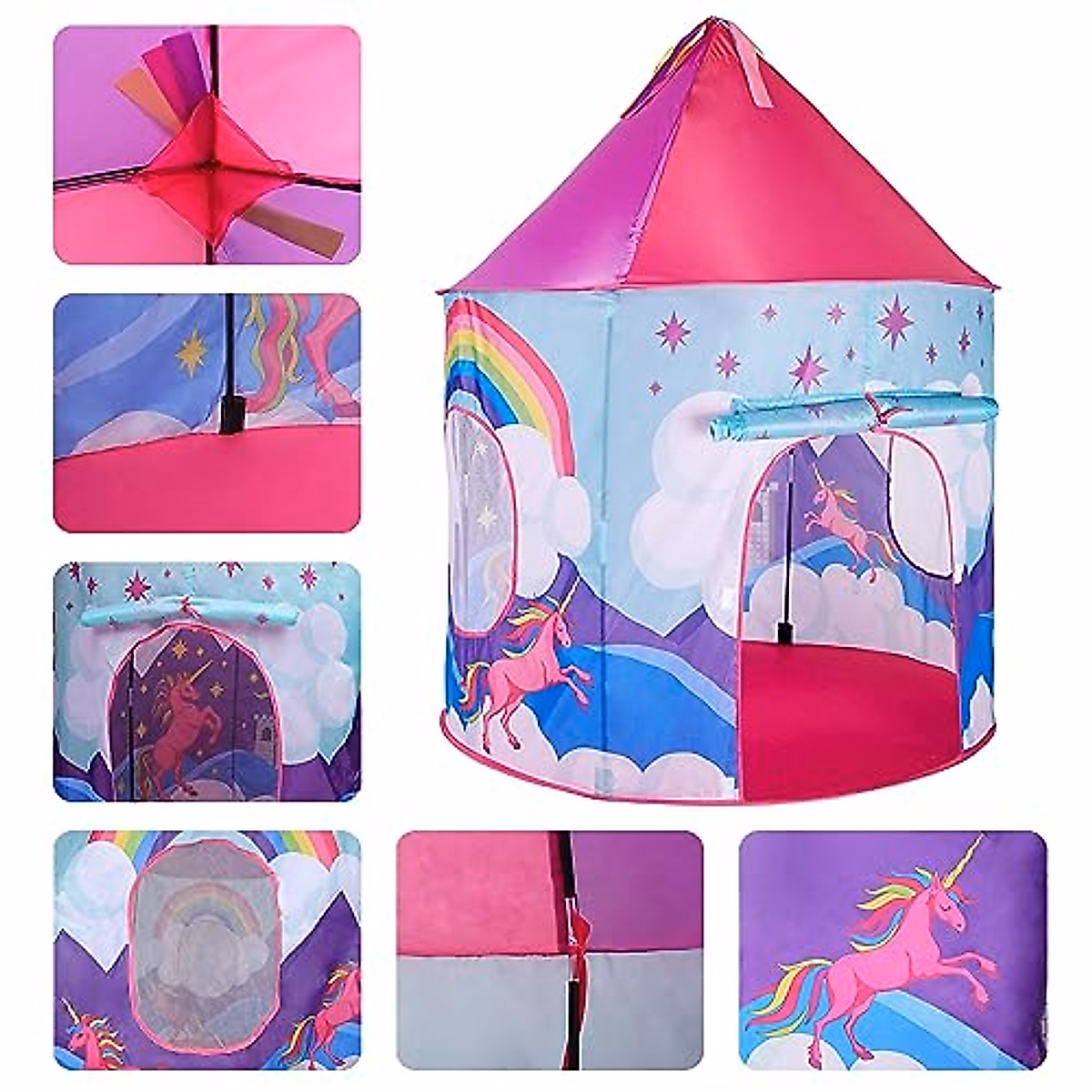 Kids Play Tent Children Pop Up Tent Portable Foldable Playhouse Pink Unicorn Indoor Outdoor Game Party Birthday Gifts for Boys Girls