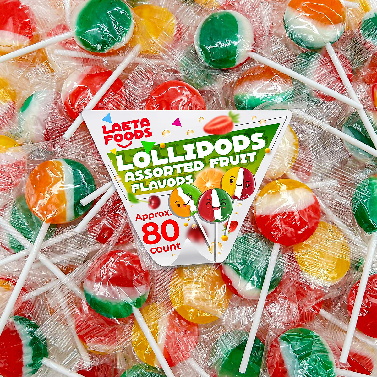 Flat Lollipops Assorted Fruit Flavors Hard Candy (2 Pound Box - Approx. 80 Count)