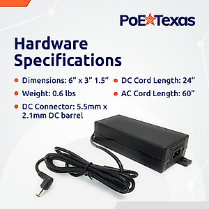 PoE Texas 4 Port PoE Injector - Gigabit Passive Power Over Ethernet and PoE Texas 48v Power Supply - 48 Volt 60 Watt AC to DC Power Supply
