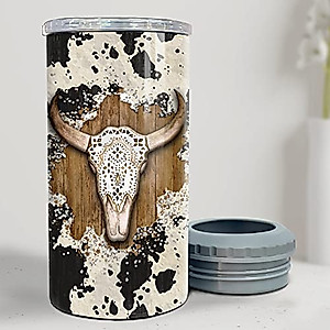 SANDJEST Personalized Cow Tumbler Cowgirl 4 in 1 16oz Tumbler Can Cooler Coozie Stainless Steel Tumbler Gift for Women Girl Daughter Sister Animal Lovers Christmas Birthday
