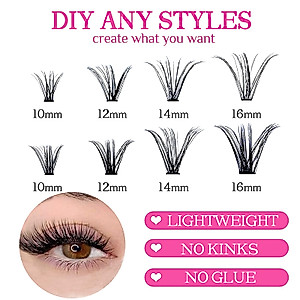 SLSXNL Fluffy Lash Clusters D Curl Individual Lashes 10-16MM 30D 40D Eyelash Clusters 240pcs Cluster Eyelash Extensions 10mm+12mm+14mm+16mm Mix 0.07mm Natural Wispy False Eyelashes