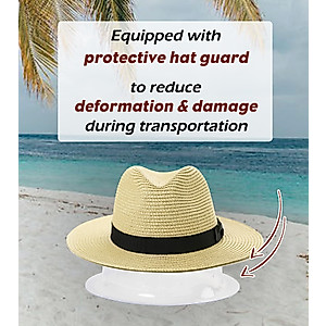 Comhats Men Sun Straw Fedora Hat for Women,Packable Beach Hat Wide Brim Panama Hat UV UPF 50+ Summer Hat Unisex Beige Large XXL