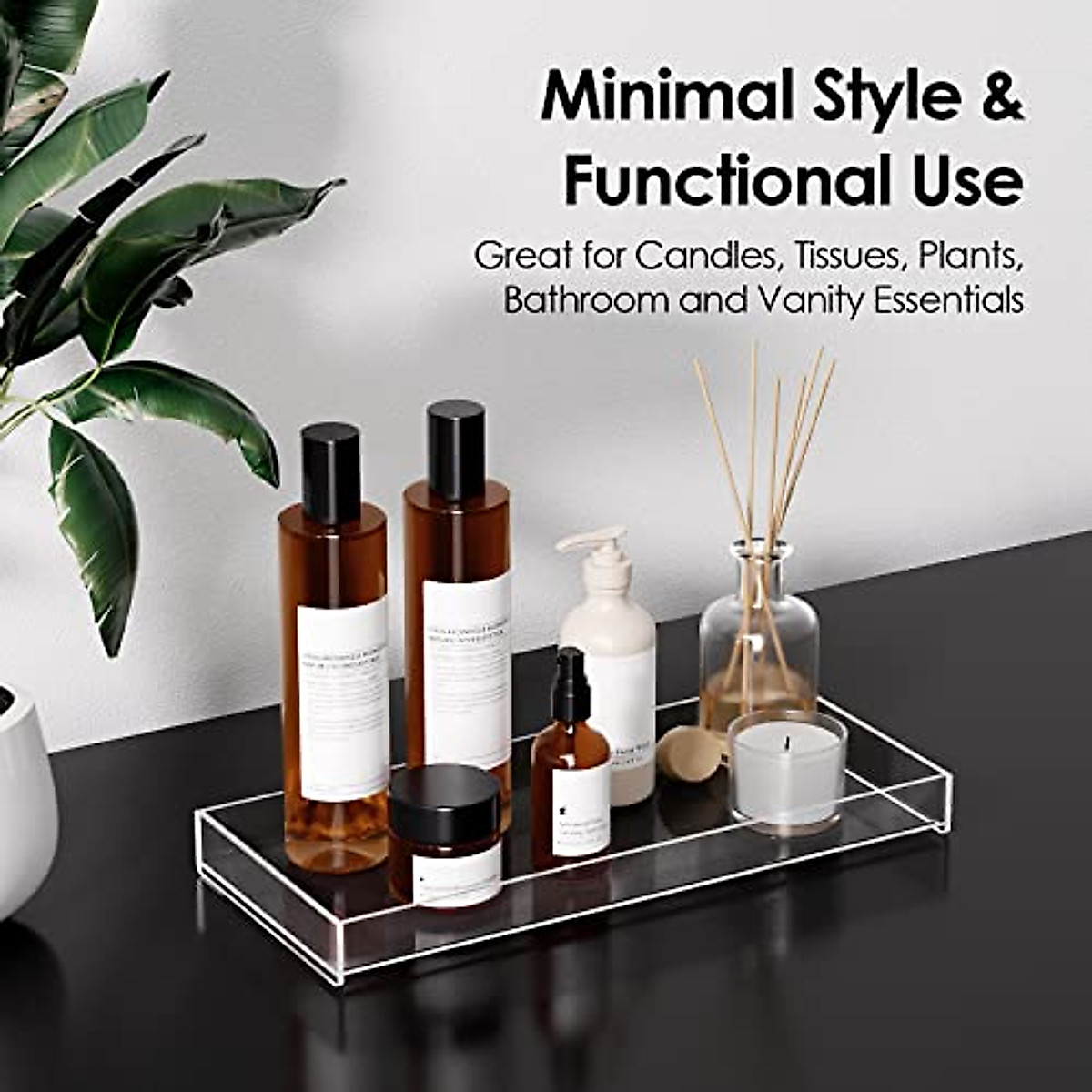 MaxGear Vanity Tray, Toilet Tank Storage Tray, Acrylic Bathroom Tray Bathtub Tray Bathroom Vanity Organizer Clear Perfume Tray Countertop for Soap, Towel, Tissue, Candle, Plant, 11.8 × 5× 1.2 inch