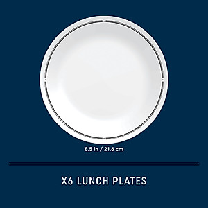 Corelle 6-Piece 8.5" Lunch Round Plates, Vitrelle Triple Layer Glass, Lightweight Round Plates, Salad Plates, Chip and Scratch Resistant, Microwave and Dishwasher Safe, Brasserie, Medium