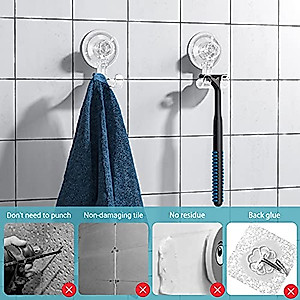 Teletrogy Shower Razor Holder, 4Pack Heavy Duty Adhesive Hooks Damage Free Shower Hooks DIY Assemble, Waterproof Razor Suction Cup Holder for Bathroom, Kitchen, Shaver, Towel, Loofah, Christmas Wreath