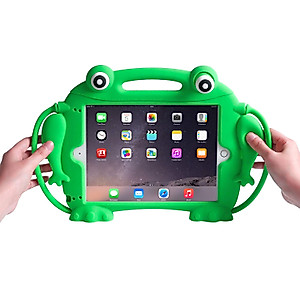 CHIN FAI Kids Case for iPad 9.7 2018 2017 / iPad Air 1 2 / iPad Pro - [Eye Popping Toys] Shockproof Silicone Handle Stand Frog Protective Cover for Apple iPad 5th 6th Generation (Green)