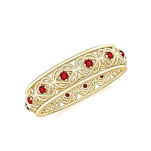 Rosec Jewels Vintage Inspired Lab Grown Ruby Eternity Band, Celtic Knot Design (AAAA Quality Certified Ruby) - Wedding Anniversary Band Ring, 14K Yellow Gold, Size:US 5.00