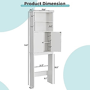 Shintenchi Over The Toilet Storage Cabinet, Bathroom Above The Toilet Rack, Bathroom Adjustable Shelf Organizer with Open Bottom Bar and Anti-Tip Device, White