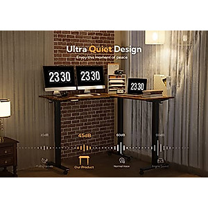 Claiks Triple Motor L Shaped Standing Desk, 63 x 55 inch Corner Stand Up Desk, Adjustable Height Desk with Splice Board, Black Frame/Rustic Brown Top