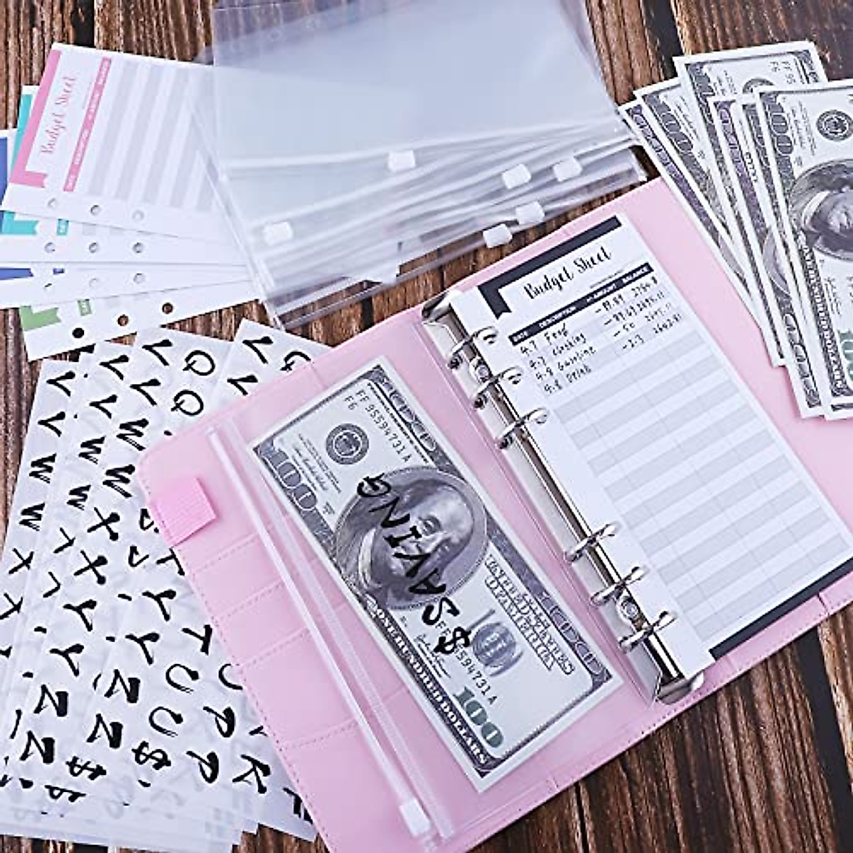 Antner Budget Binder with Zipper Envelopes & Expense Tracker Sheets for Budgeting, A6 Money Saving Binder, Budget Book Planner with Cash Envelopes, Savings Binder for Money Saving, Pink