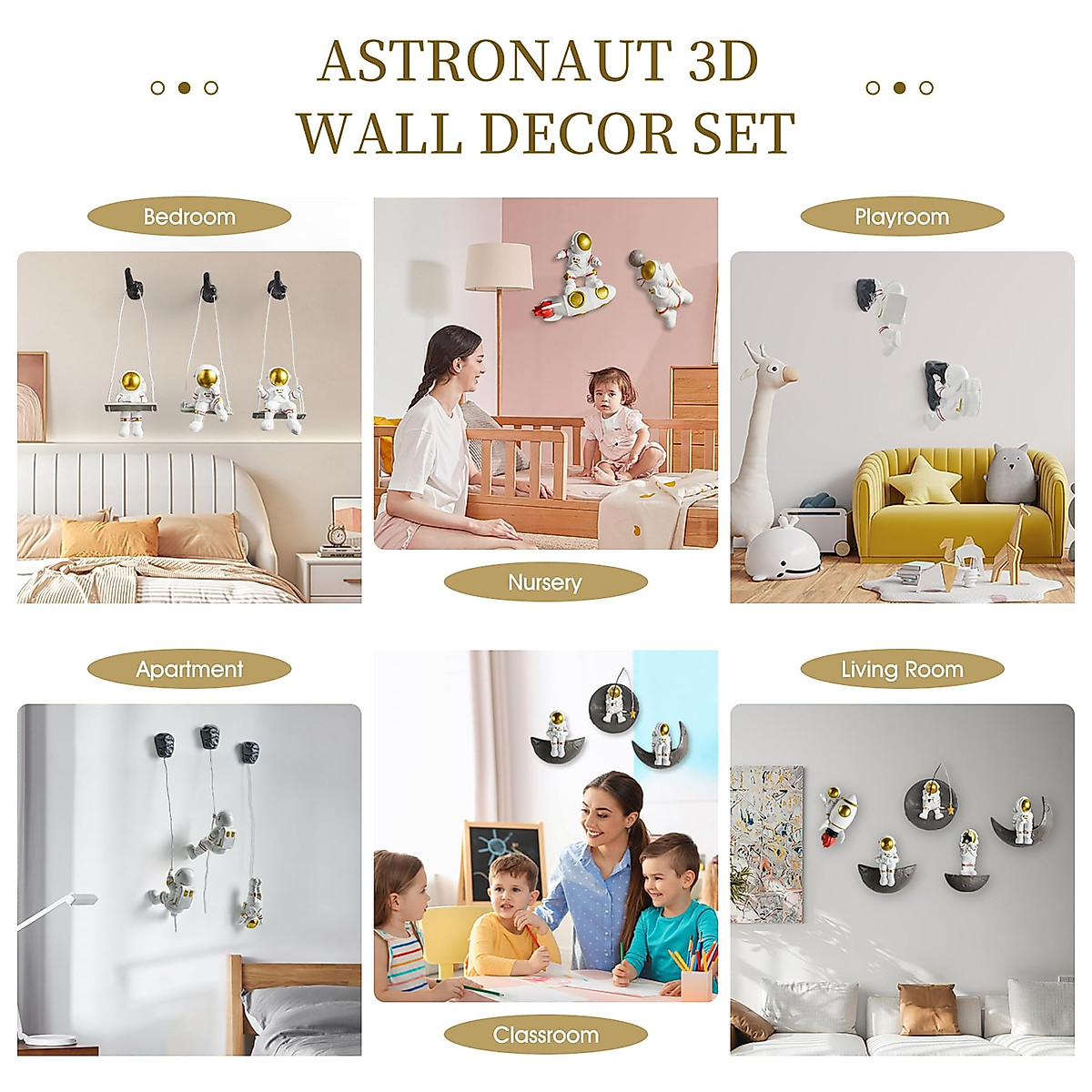 AWNR 3Pcs Climbing Astronaut Figurine Wall Hanging Decor Modern Home Decor Outer Space Theme Decorations Wall Sculptures Space Decor Background 3D Wall Decor for Bedroom Living Room Kids Room