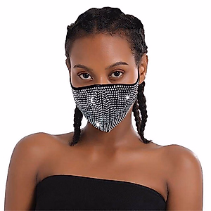 Urieo Fashion Sequins Face Mask Black Sparkly Rhinestones Masks Fashion Masquerade Halloween Masks Ball Party Nightclub Rave Festival for Women and Girls