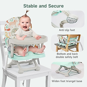 YOLEO Baby High Chair Booster Seat for Dining Table Height Adjustable Toddlers Chair Portable Foldable Highchair with Cushion & Tray Removable(Green)