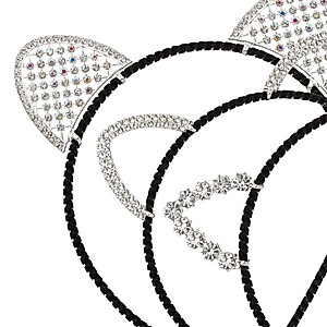 WHAVEL Crystal Rhinestone Animal Ears Headband - 3 Pcs Cosplay Cat Party Hair Accessories for Women (A)