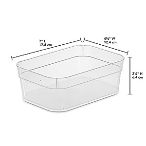 Sterilite Medium Storage Tray Containers with Sturdy Banded Rim and Textured Bottom for Desktop and Drawer Household Organization, Clear, 24 Pack