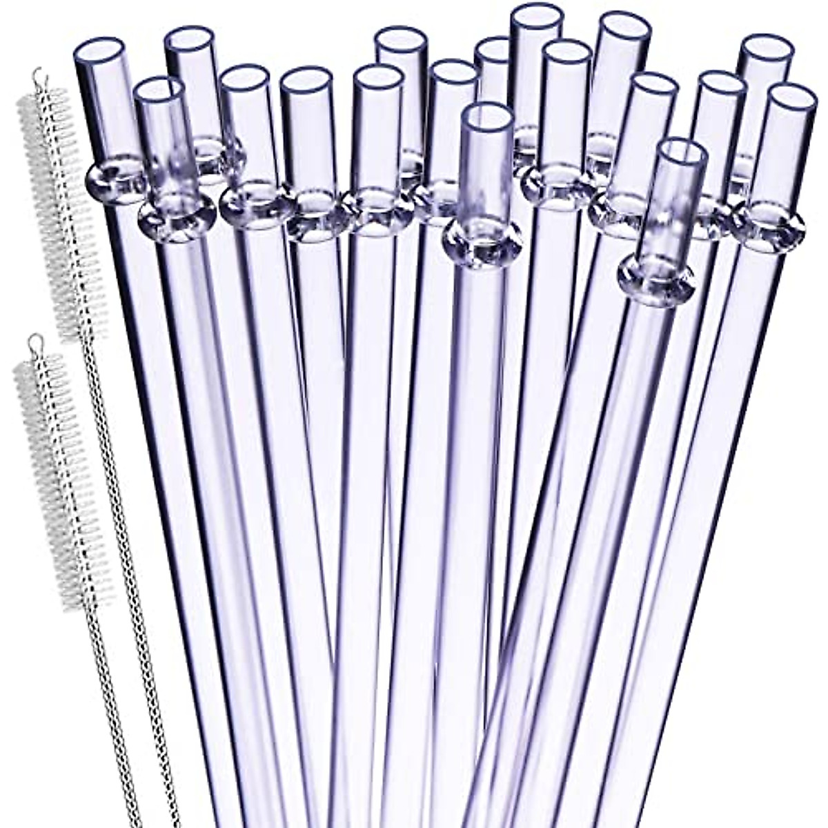 AIZIXIN Clear Reusable Hard Plastic Straws for Yeti/Rtic Tumblers, Tall Cups and Mason Jars, 9inch, Pack of 18,Unbreakable Drinking Straw with 2 Cleaning Brush