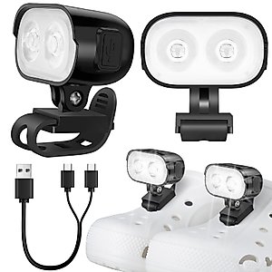 Headlights for Crocs 2 Pcs, ABS Lights for Croc Rechargeable - Super Bright, Head Adjustable, IPX6 Waterproof, Flashlight Attachment for Croc, Light Up Charm Accessories for Kids Adults Croc Shoes