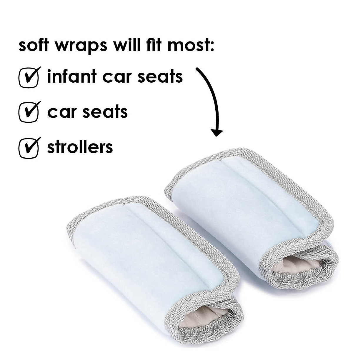 Diono Soft Wraps Car Seat Straps, Shoulder Pads for Baby, Infant, Toddler, 2 Pack Reversible Soft Seat Belt Cushion and Stroller Harness Covers Helps Prevent Strap Irritation, Blue