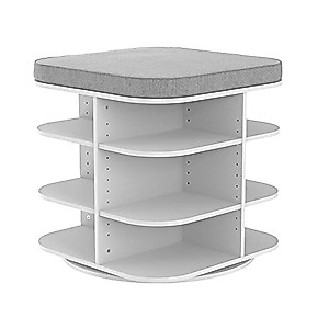ClosetMaid Shoe Storage Bench Ottoman, Rotating with Gray Cushion, Adjustable, White Finish