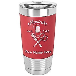 LaserGram 20oz Vacuum Insulated Tumbler Mug, Manicure, Personalized Engraving Included (Silicone Grip, Red)