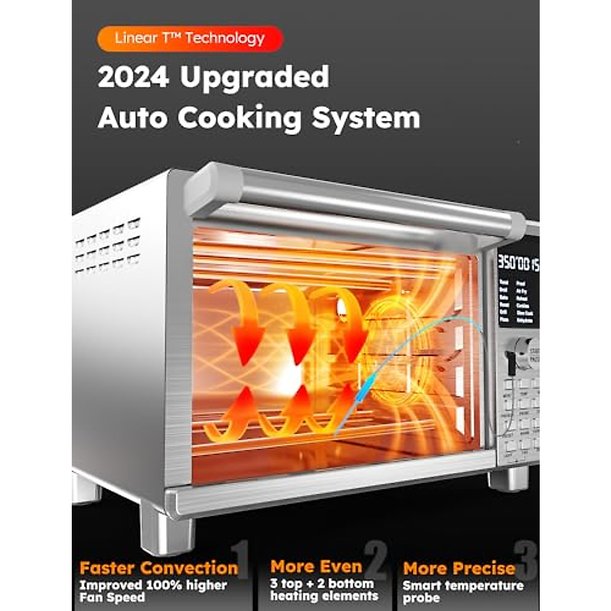 Nuwave Bravo Pro Smart Toaster Oven Countertop, True Air Fryer Combo w/Improved 100% Convection, 35% Crispier, 112 Presets, Customizable Pizza Zones, Integrated Probe, PFAS Free, 30QT, Stainless Steel