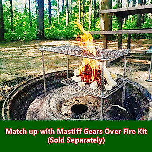 MASTIFF GEARS® Bushcraft Grill Grate, Multi-Use 3D Welded 304 (18/8) Stainless Steel High Strength Mesh Campfire Grill, FDA Compliant, for Camping, Backpacking, Hunting & Fishing (Solo)