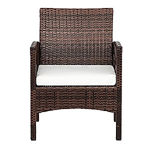 SAWQF Outdoor 4pcs 1 Double Seat 2 Single Seat 1 Coffee Table Armrest Hollow Knit Combination Sofa Brown Gradient Furniture