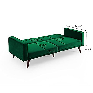 Hbaid 85.43" Velvet Sofa Bed, Green Couch Convertible Sleeper Sofa with Tapered Wood Legs and Armrest, Modern Loveseat Couches for Living Room, Bedroom